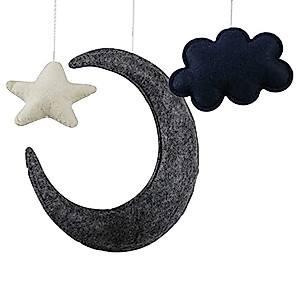EMMNNIC Baby Mobile for Crib - Modern Boho Baby Mobile - Felt Nursery Mobile for Boy - White Stars - Navy Blue Clouds and Moon.