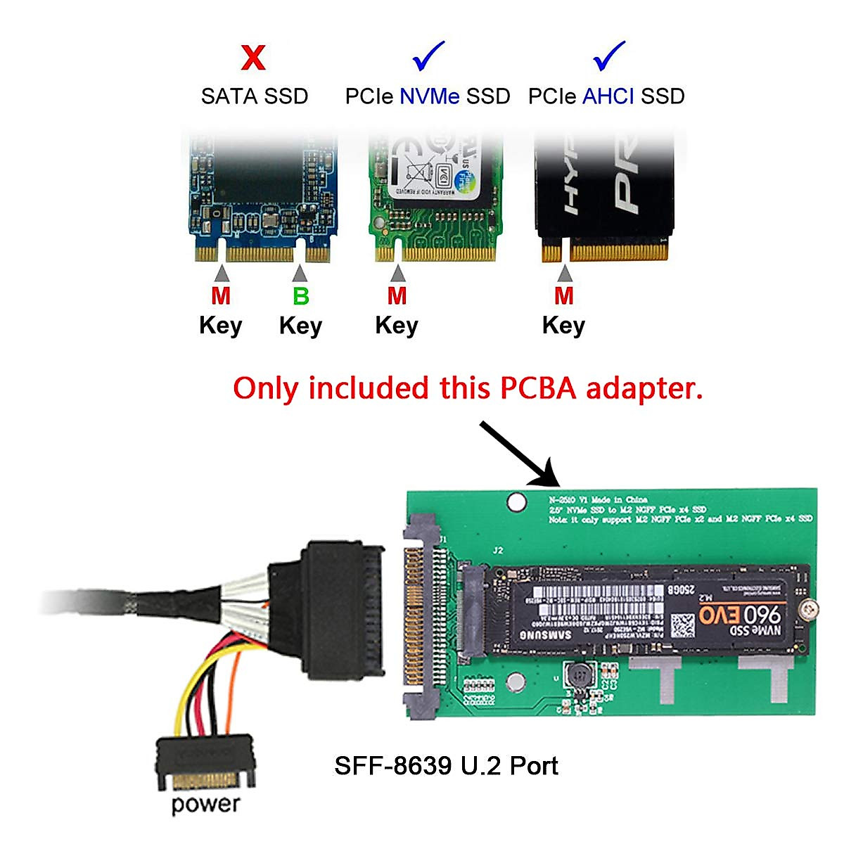 JSER SFF-8639 NVME U.2 to NGFF M.2 M-Key PCIe SSD Adapter for Mainboard Replace SSD 750 p3600 p3700