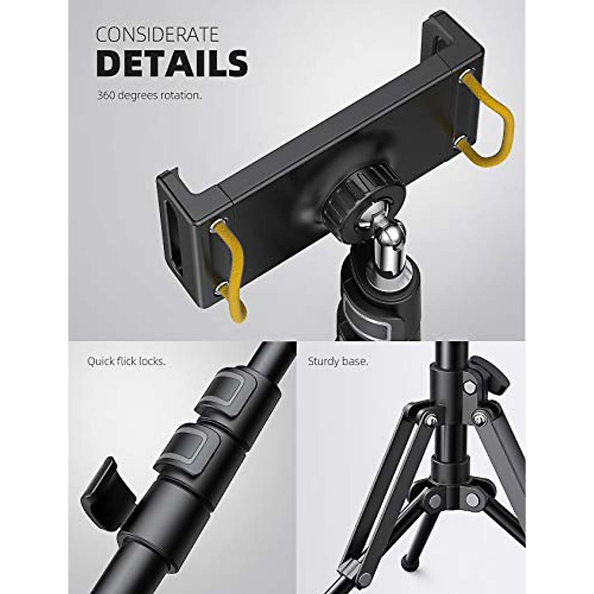 Lamicall Tablet Floor Tripod Stand - 64.9" Tablet Holder Mount with Adjustable Height for Stream/Watching with Bluetooth Remote, for iPad Pro 12.9, Mini, Air, iPhone and 4.7-13" Tablet and Cellphone