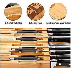 Utoplike In-Drawer Bamboo knife block, Drawer Knife Set Storage, Knife Organizer and Holder with Slots for 16 Knives and 1 Sharpening Steel (Not Included)-Kitchen Drawer, Counter Top