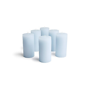 Mottled Pillar Candles by Bask - Set of 6-3" x 6" Dripless Unscented Candles in Light Blue for Home Decor, Relaxation & All Occasions