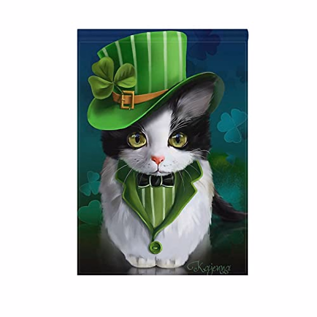 Saint Patricks Day Shamrock Cat Welcome Garden Flag 12x18 Inch Yard Flags Large Vertical Double Sided House Flag Seasonal Outside Decor for Yard Farmhouse