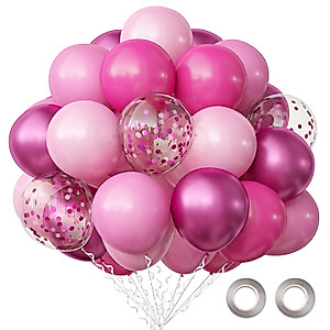 OuMuaMua Pink Balloons Hot Pink Balloons Set, 62Pcs Metallic Pink Balloons Magenta Balloons Baby Light Pink Balloons for Women Girls Baby Shower Birthday Princess Party Decorations, 12 Inch