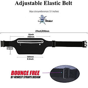 MOVOYEE Fanny Packs for Women, Waterproof Fanny Pack for Men, Adjustable Running Belt Waist Pack Slim Expandable Pocket Belt Black, iPhone Running Holder Cell Phone Elastic Waist Pouch Bag for Galaxy