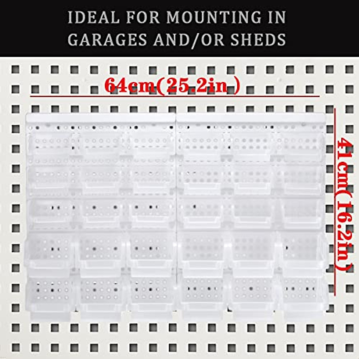 RIVTUN Transparent Garage Organizer Bins, 30PCS Wall Mounted Storage Small Parts Bins With White Pegboard to Store Nuts,Bolts, Screws, Nails