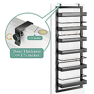 Spice Rack Over the Door Pantry Organizer - 6 Tier Metal Adjustable Hanging Spice Organization for Pantry, Space Saving Pantry Door Storage for Kitchen, Black