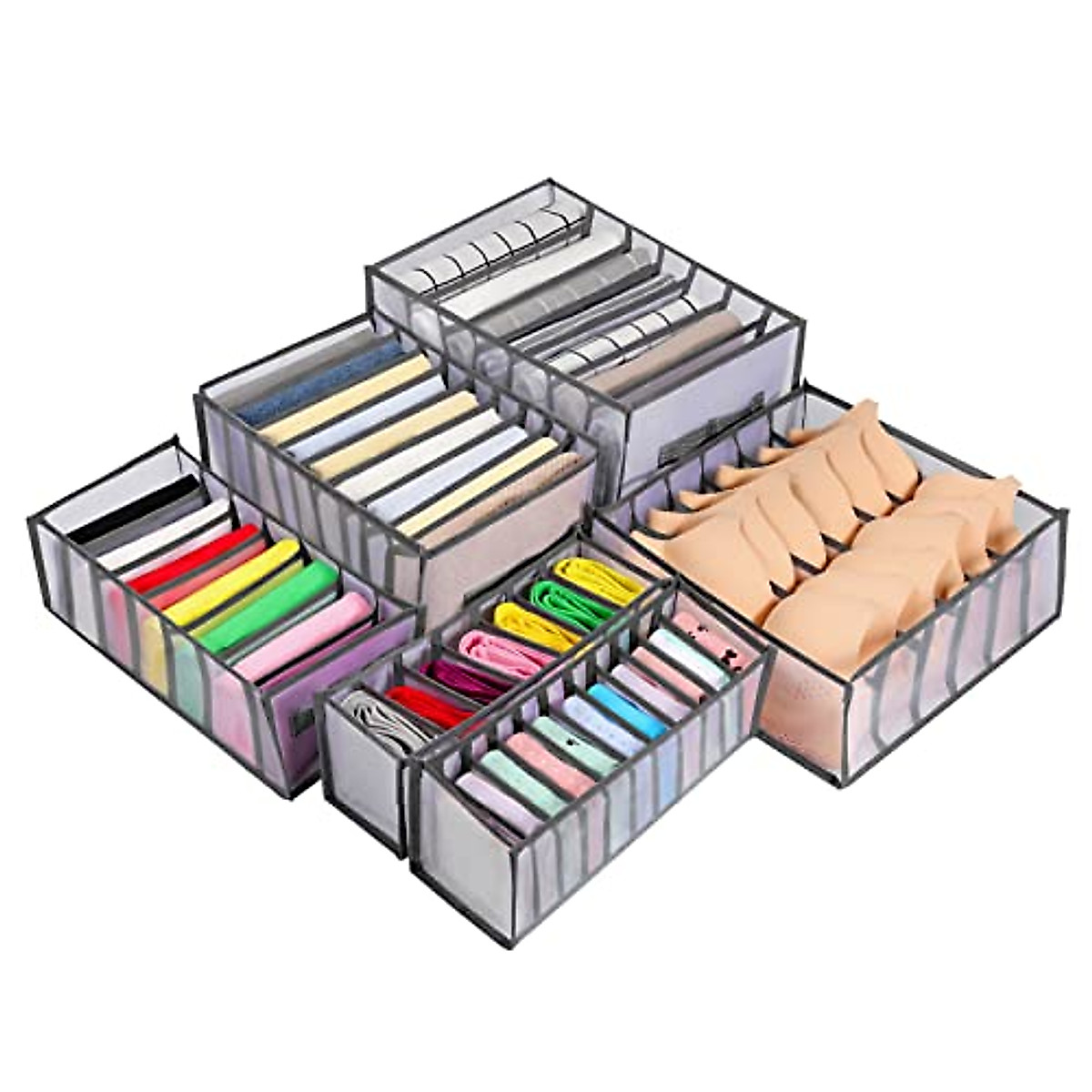 BDZBREN Wardrobe Clothes Organizer for Jeans,Organizer for Folded Clothes,Upgraded Extra Large Drawer Organizers for Clothing with Handle Foldable(6 Packs: XL-Jeans+Shirt+Jeans+Bra+Underwear+Socks)