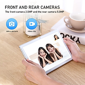 TABASTHER 10.1 inch Android 10 Metal Ultra-Thin Flat Panel Dual SIM Card Slot 2.5D Flat Glass Touch Screen 2GB RAM 32GB ROM 3G Phablet Built-in Bluetooth WiFi GPS Tablet with (Silver)