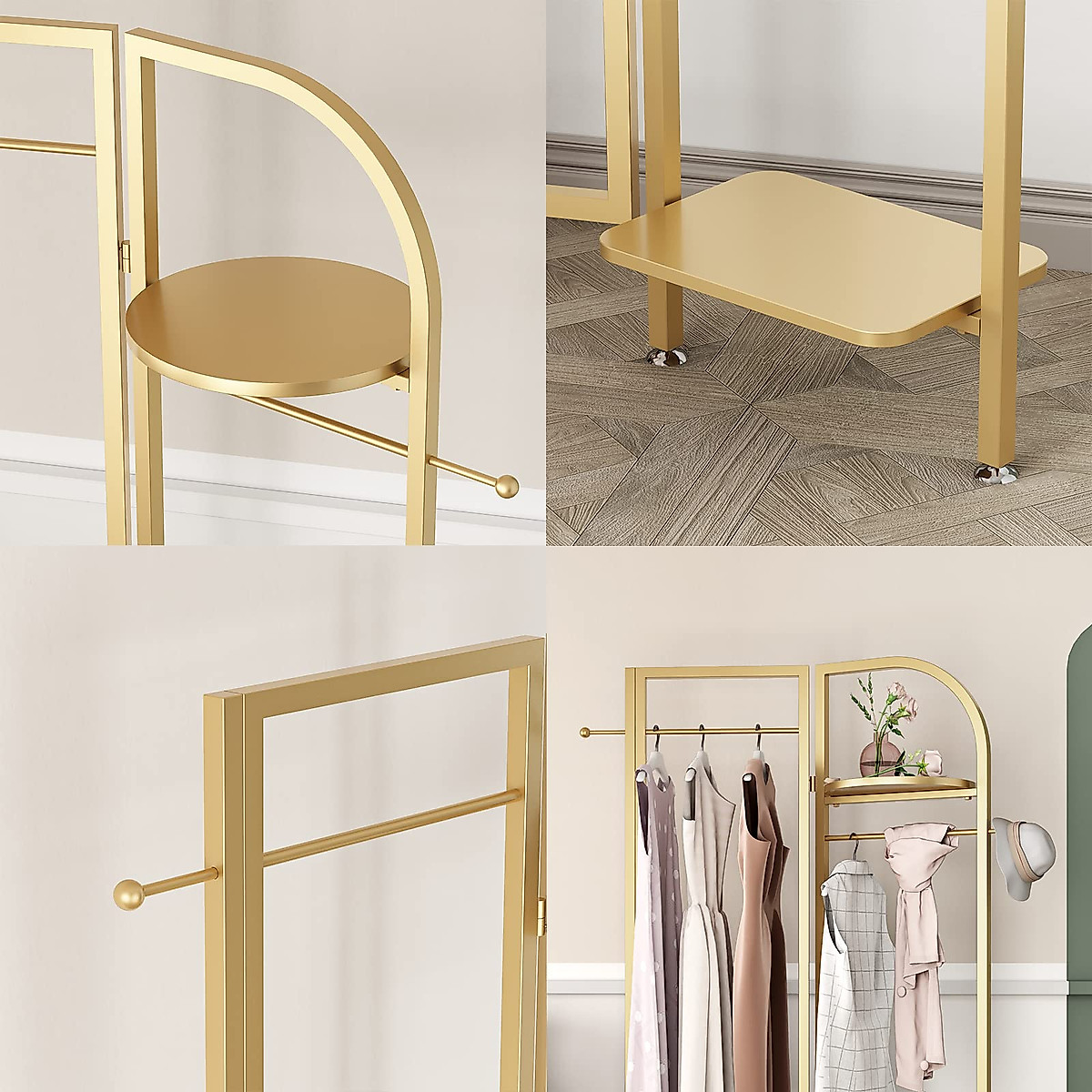 DOORXIFO Corner Gold Metal Clothing Racks,Heavy Duty Freestanding Clothes Racks Coat Rack for Hallway Entryway,Design Unique Garment racks Display Racks for Hanging Clothes