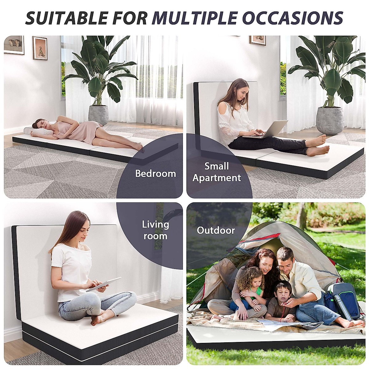 Folding Mattress, Tri-Fold Gel Memory Foam Mattress Portable Foldable Mattress with Washable Cover & Non-slip Bottom & Breathable Mesh Sides, Certipur-Us Certified, Fiberglass Free, (3 Inch, Twin XL)