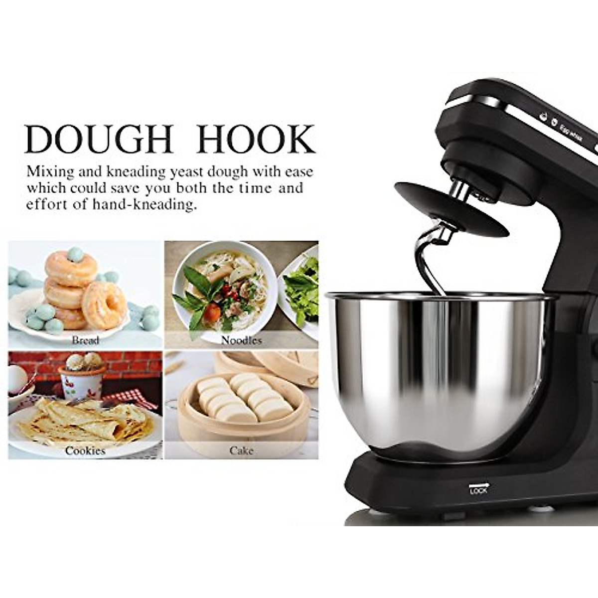 MURENKING Stand Mixer 5.3-Quart 500W,6+P Speed Tilt-Head Kitchen Electric Food Mixers Home Baking Dough Machine with Stainless Steel Bowl,Dough Hooks, Whisk, Beater, Pouring Shield (Black)