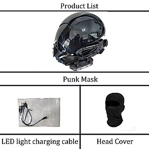 PDLING Punk Gothic Cyber Helmet Mask for Men,Techwear mask, Halloween Cosplay Costume Accessory with LED Light, Futuristic Helmet