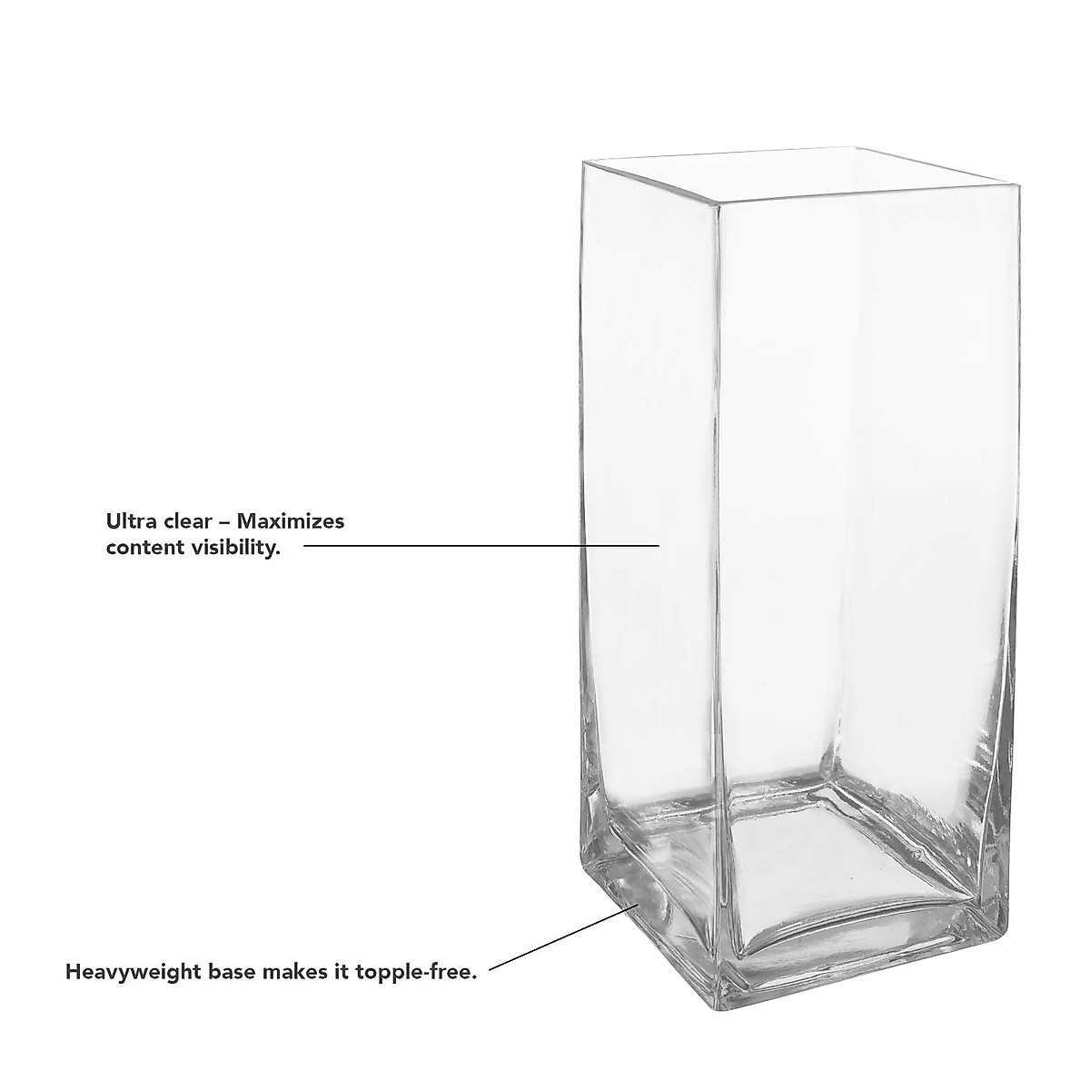 Royal Imports Flower Glass Vase Decorative Centerpiece for Home or Wedding - Tall Rectangle Shape, 12" Tall, 5"x5" Opening