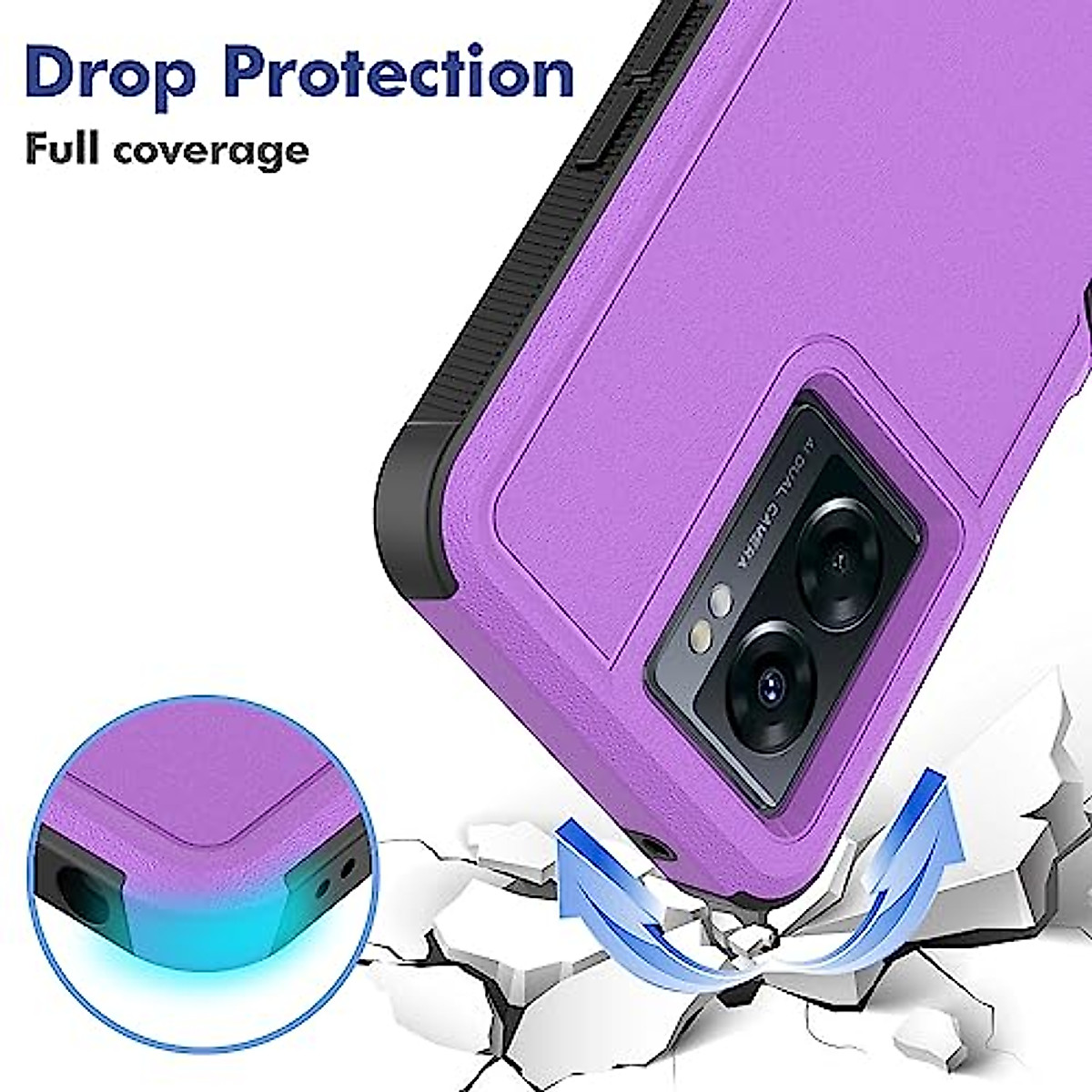 Jeylly for OnePlus Nord N300 5G Case, Matte Texture Shockproof TPU Bumper Hybrid Design Phone Case for OnePlus Nord N300, Military Grade Drop Protective Cover for Women Men, Purple