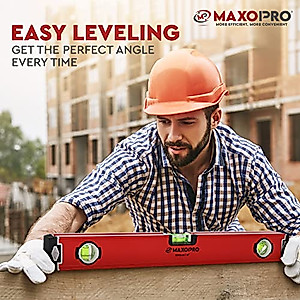 16-Inch Torpedo level Magnetic – Heavy-Duty Box Leveler Tool with 3 Vials 45°,90°,180° - Aluminum Alloy Magnetic Level Tool – Lightweight and Sturdy Plumbing Level for Professionals – By MaxoPro