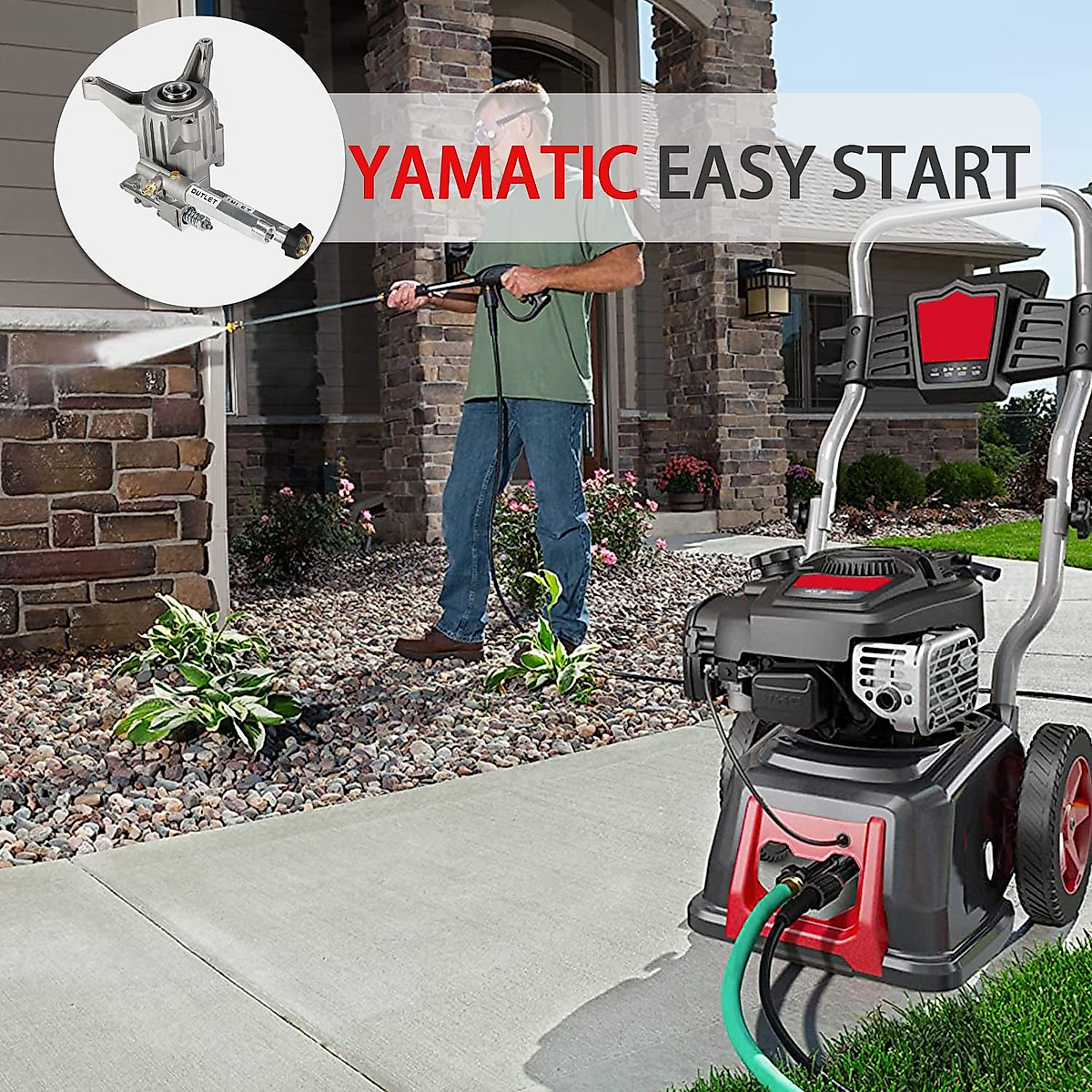 YAMATIC 7/8" Shaft Vertical Pressure Washer Pump, 2600-3000 PSI @2.3 GPM OEM & Replacement Pump for Power Washer, Replacement with Troybilt, Briggs&Stratton, Craftsman, AR, Honda Front Inlet/Outlet