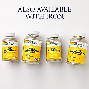 Solaray Iron-Free Mega Multi Mineral, Daily Mineral Complex with Calcium, Magnesium, Zinc, and More in Absorbable Chelated Forms, Overall Health, Energy and Immune Support (200 Capsules, 50 Servings)