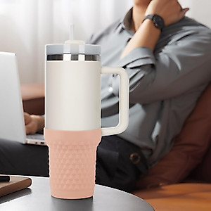 GENLEAS 2PCS Silicone Boot for Stanley Cup, 3D Diamond Pattern Design for Stanley Quencher H2.0 40 oz, Anti-Slip Bottom Sleeve Cover Bumper, Rose Quartz