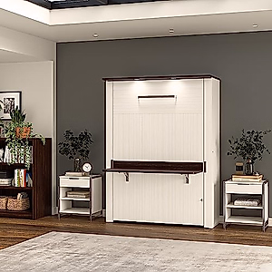Bestar Lumina Full Murphy Bed with Desk, Sleeping Arrangement for Guest Room and Home Office, White Chocolate