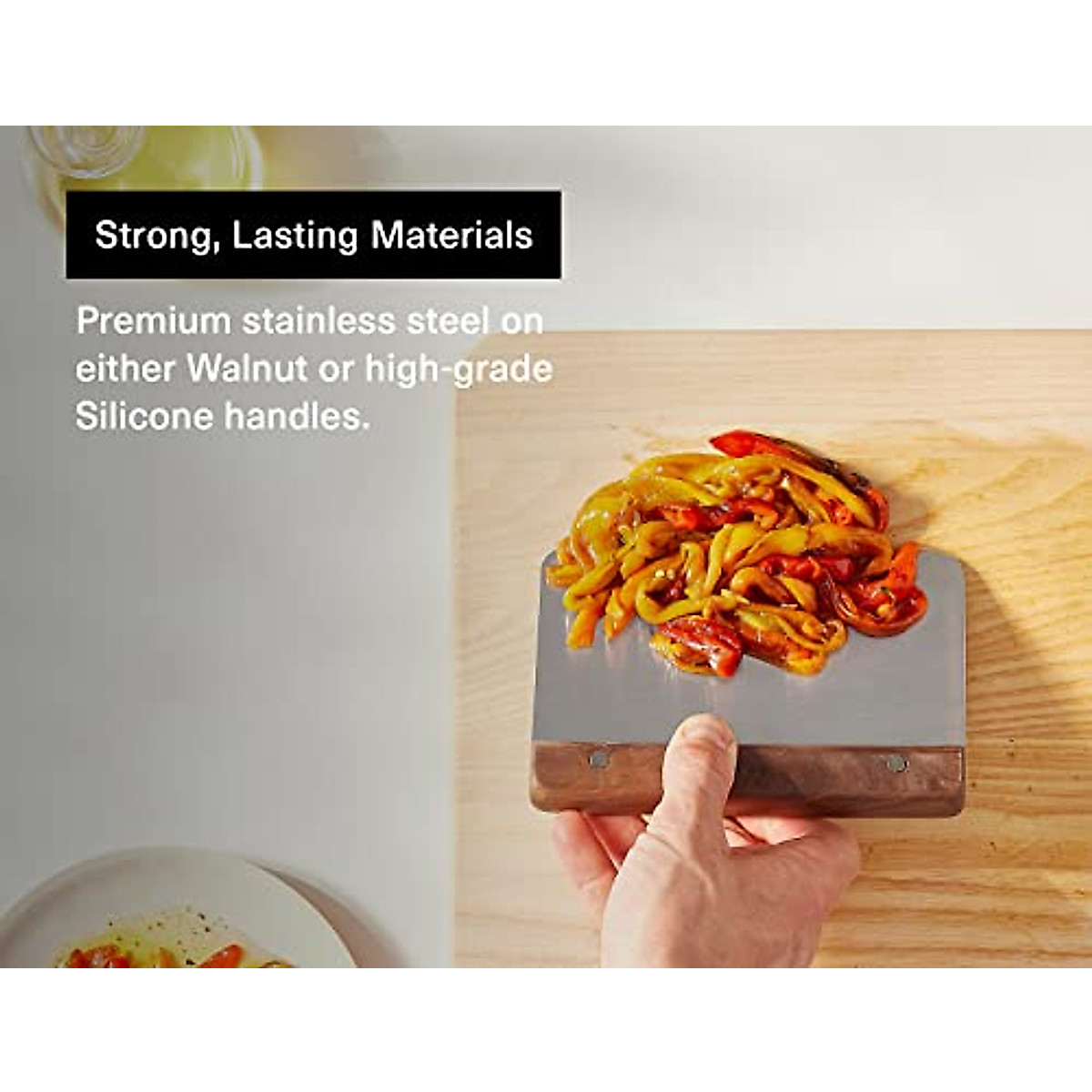 Misen Bench Scraper for Baking & Cooking - Food Scraper Tool - Stainless Steel Scraper Tool for Kitchen Use, Walnut