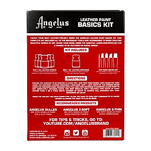 Angelus Leather Paint Kit- Basics Starter Kit Includes 5 Paints, Preparer Deglazer, & 5 Piece Paint Brush Set