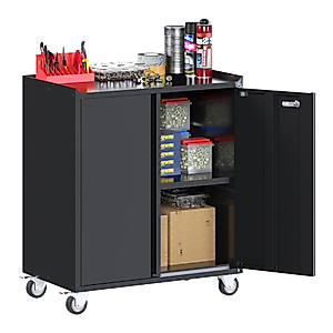 JAORD Metal Storage Cabinet on Wheels, Tool Cabinets for Garage, Garage Rolling Cabinet, Roling Garage Storage Cabinet, Lockable Storage Cabinet with Wheels for Home, Office, Assembly Required (Black)