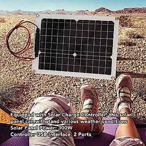 Portable Solar Panel, 300w High Efficiency Solar Controller Solar Panel Kit for Campervan Boat