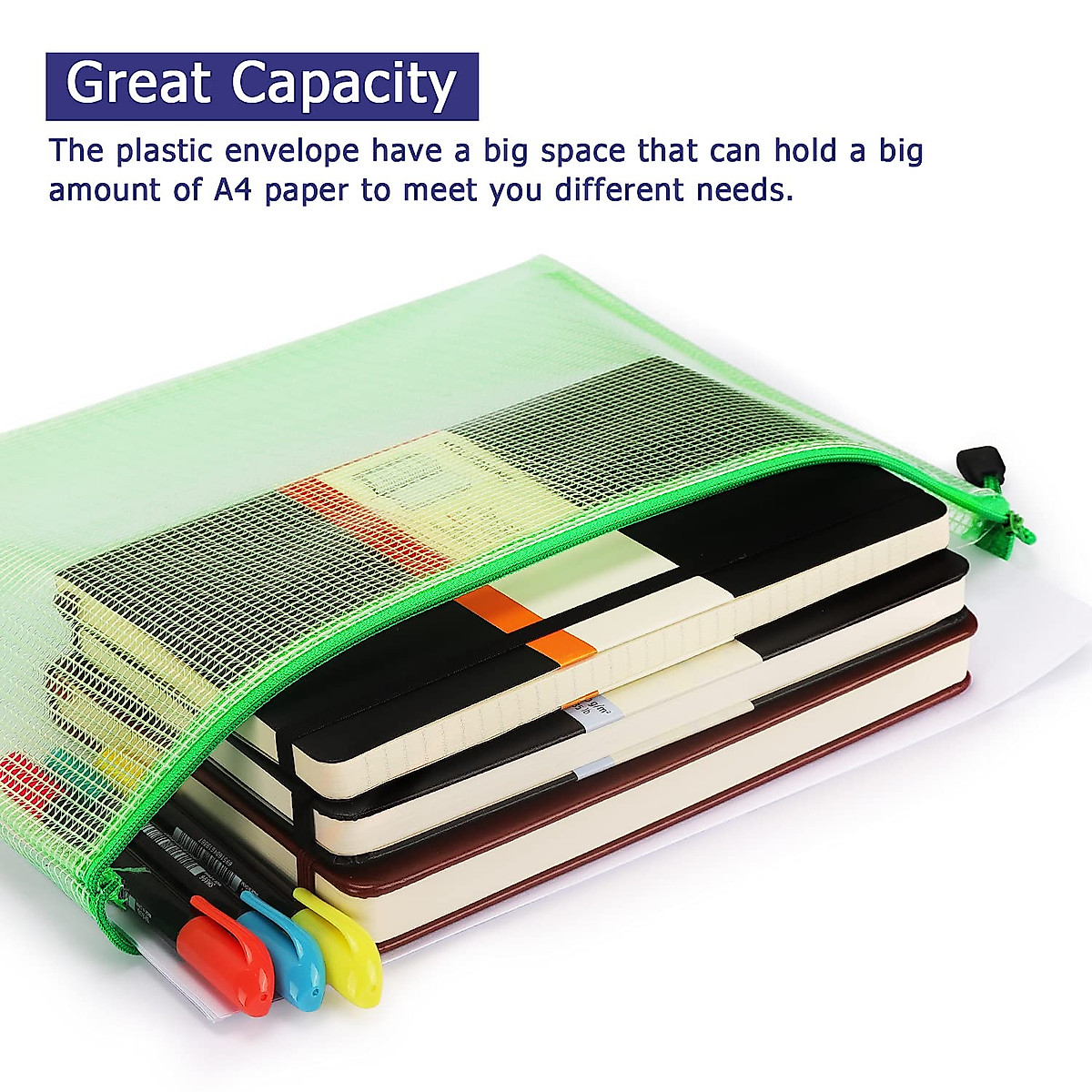 6 Pack Mesh Zipper Pouch Document Bag Waterproof Zip File Folders for School Office Supplies Travel Storage Bags (Colorful)