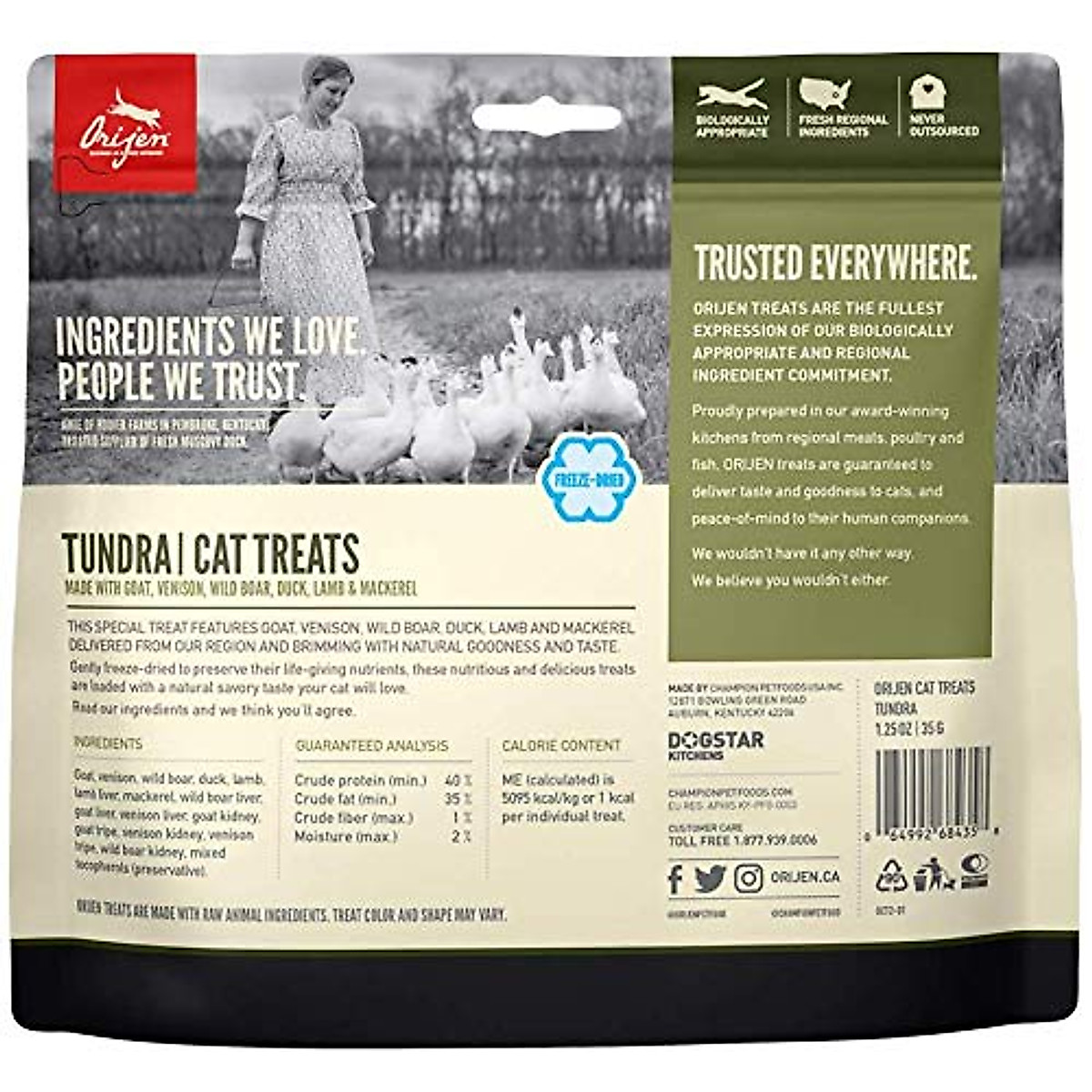 Orijen 3 Pack of Tundra Cat Treats, 1.25 Ounces Each, Freeze-Dried, Grain-Free, Made in The USA