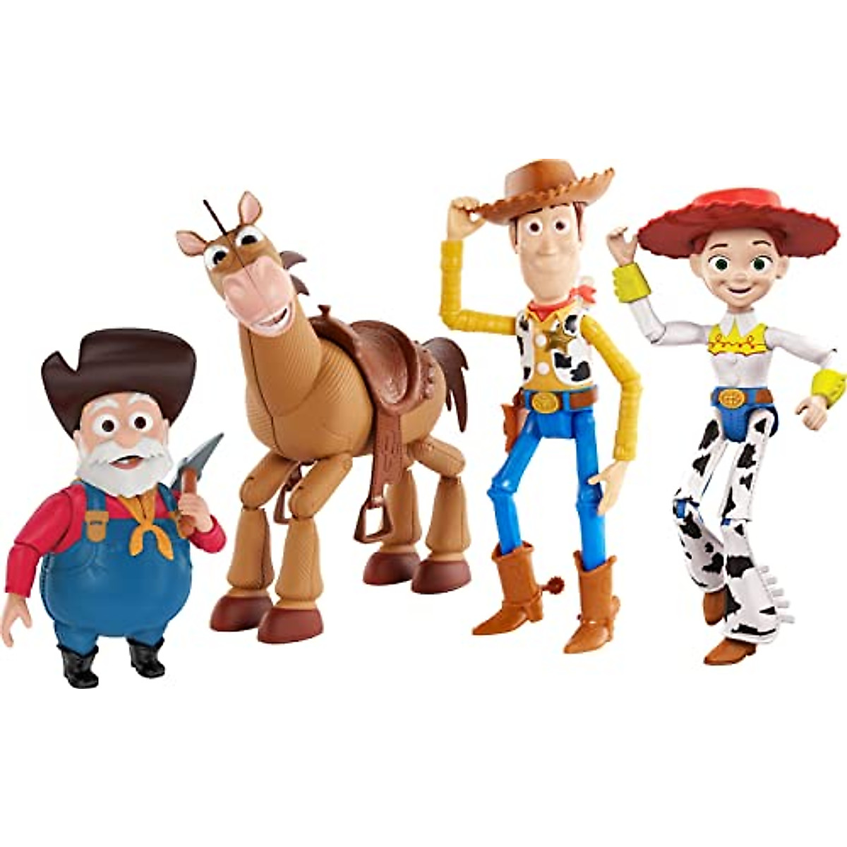 Mattel Disney and Pixar Toy Story Set of 4 Action Figures with Woody, Jessie, Bullseye & Stinky Pete, Woody's Roundup, 7-in Scale