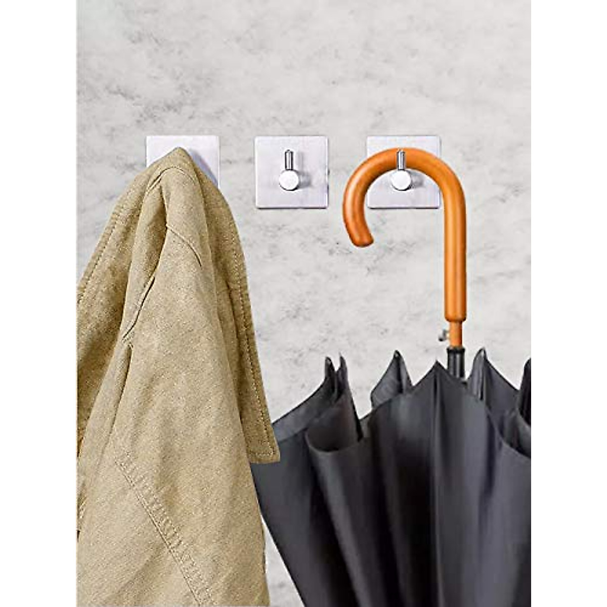 Adhesive Hooks Heavy Duty Waterproof Stainless Steel Wall Hooks for Towel ,Cloth,Coat Sticky Hanging Hooks 4 Sets for Bathroom,Bedroom,Kitchen，Door-4 Pack
