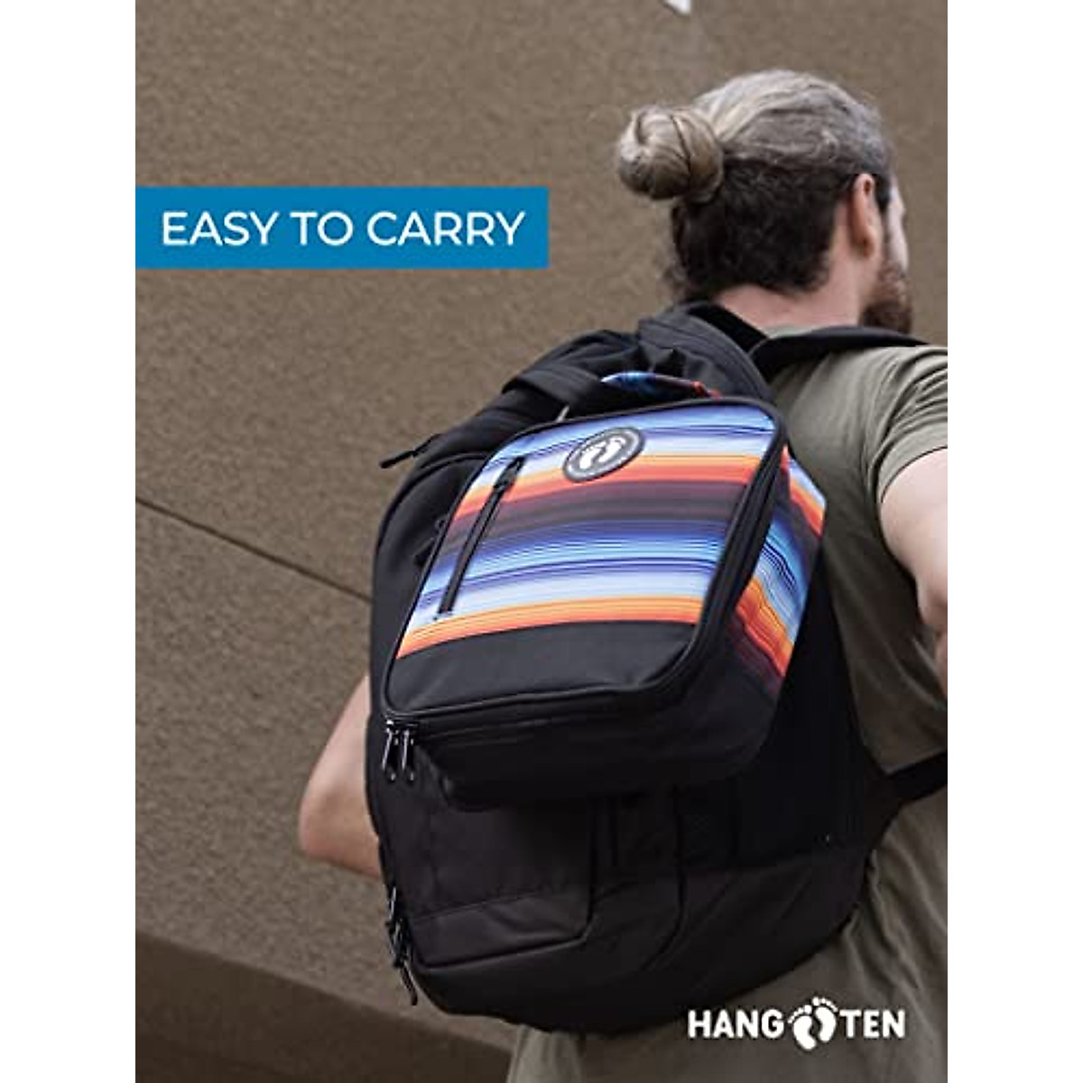 Hang Ten Basic Insulated Lunch Bag for School and Work, Thermal Reusable Office Lunch Box for Kids, Boys, Girls, Men, Women (Summer Sunset Stripes)