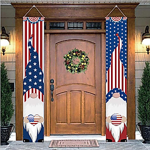 4th of July Porch Signs, Independence Day Door Banners, Patriotic Gnomes American Flag Wall Hanging Porch Banners 12" x 72" Patriotic Decorations for Memorial Day, Independence Day, Labor Day, Veterans Day Decor Supplies
