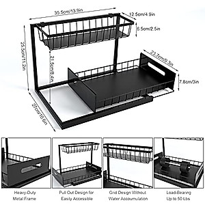 PUPOUSE Under Sink Organizer, Pull Out Cabinet Organizer 2 Tier Slide Out Sink Shelf Cabinet Storage Shelves, Under Sink Organizers and Storage Black Under Sink Storage for Bathroom Kitchen