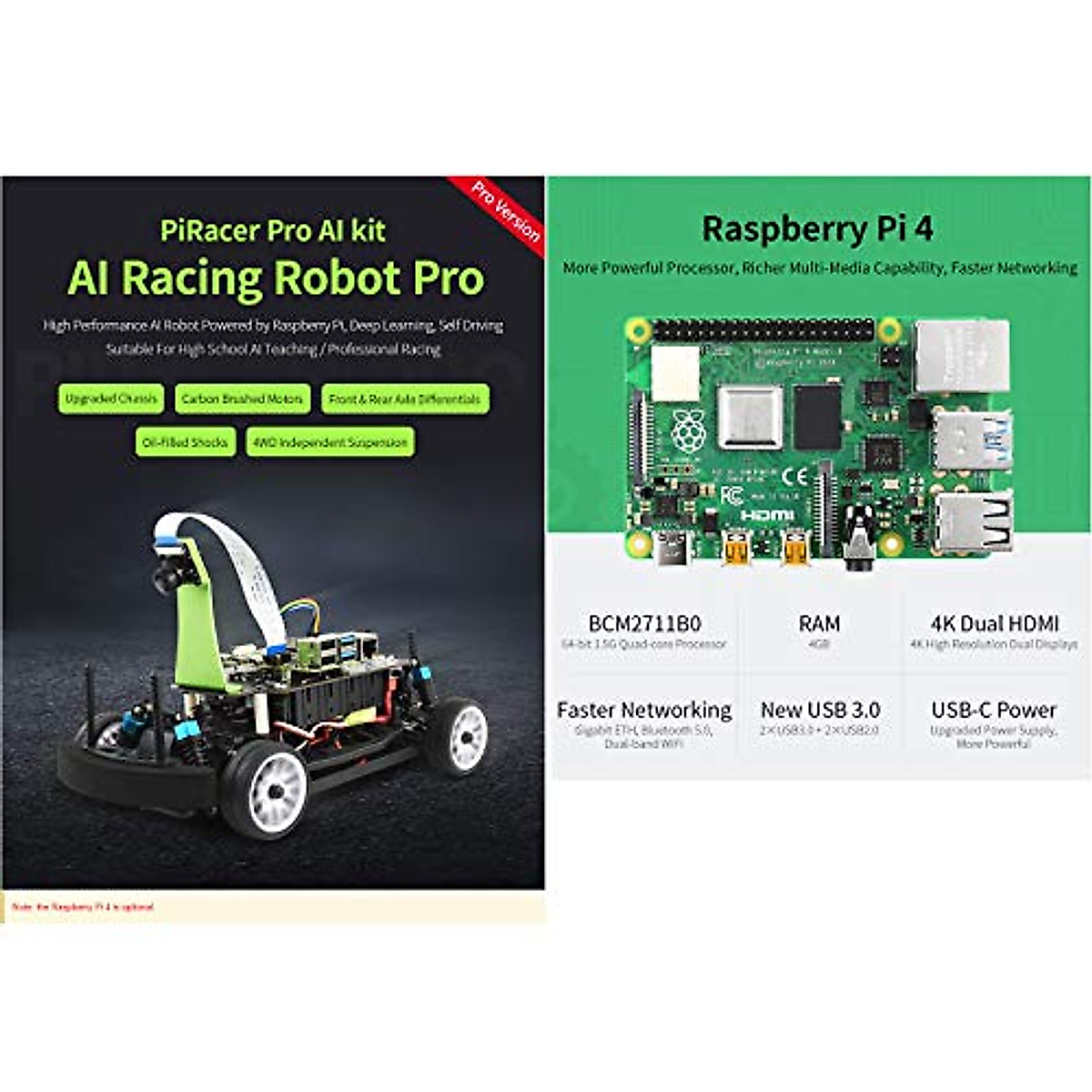 Waveshare PiRacer Pro AI Kit High Performance AI Robot Competitive Race car Deep Learning, Automatic Driving, Comes with Raspberry Pi Model B 4GB
