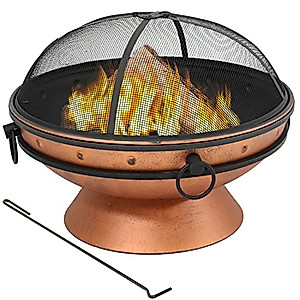 Sunnydaze 30-Inch Raised Outdoor Fire Pit Bowl - with Handles, Log Poker, and Spark Screen - Copper Finish