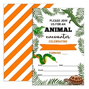 UDNADKEX Reptile Birthday Invitations for Boy with Envelopes, Invites for Birthday Party Animal, Reptile Birthday Party Invite Cards, Join Us Animal Encounter, 4"x6" Set of 20