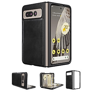Foluu for Google Pixel Fold 2023 Case, Pixel Fold Leather Case, PU Leather + Hard PC Shell Ultra Thin Slim Durable Protective Phone Case Cover for Google Pixel Fold 2023 (Black)