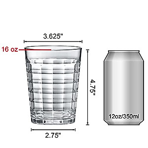 Amazing Abby - Ice Cube - 16-Ounce Plastic Tumblers (Set of 8), Plastic Drinking Glasses, All-Clear High-Balls, Reusable Plastic Cups, Stackable, BPA-Free, Shatter-Proof, Dishwasher-Safe