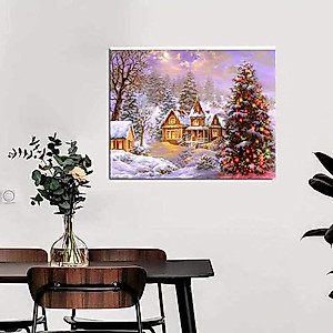 Stamped Cross Stitch Kits for Adults Beginners Snowy Christmas Tree Night Pattern 11CT Pre-Printed Fabric Embroidery Arts and Crafts Kit Needlepoint Starter DIY Wall Decor, 12 x 16 inch