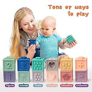 HahaGift Baby Toys 6 12 18 Months Boy Girl Teethers Soft Blocks, Infant Toddler Bath Toys 6-12-18 Months Boys Girls Newborn Babies Shower Gifts,Montessori Educational Sensory Toys for 2 1 Year Old