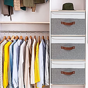 Yawinhe Collapsible Storage Boxes with Lids Fabric Foldable Storage Bins Organizer Containers Baskets with Lid for Home Bedroom Closet Office SNK024WGS-3