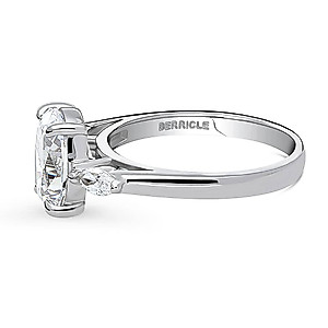 BERRICLE Sterling Silver 3-Stone Wedding Engagement Rings Oval Cut Cubic Zirconia CZ Promise Ring for Women, Rhodium Plated Size 6