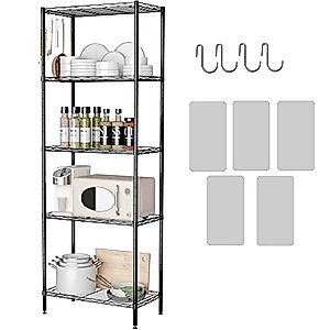 HOMEFORT 5-Shelving Unit,Adjustable Wire Shelving,Metal Wire Shelf with Shelf Liners and Hooks for Kitchen,Closet,Bathroom,Laundry,Black,21" W x 11" D x 59" H