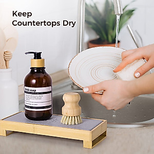 Wealone 3-in-1 Sink Caddy Instant Dry Sink Organizer, Fast Drying Diatomaceous Earth Stone, Kitchen Sponge Holder, Water Absorbing Sink Rack for Modern Countertop Bathroom Soap Holder Birthday Gift