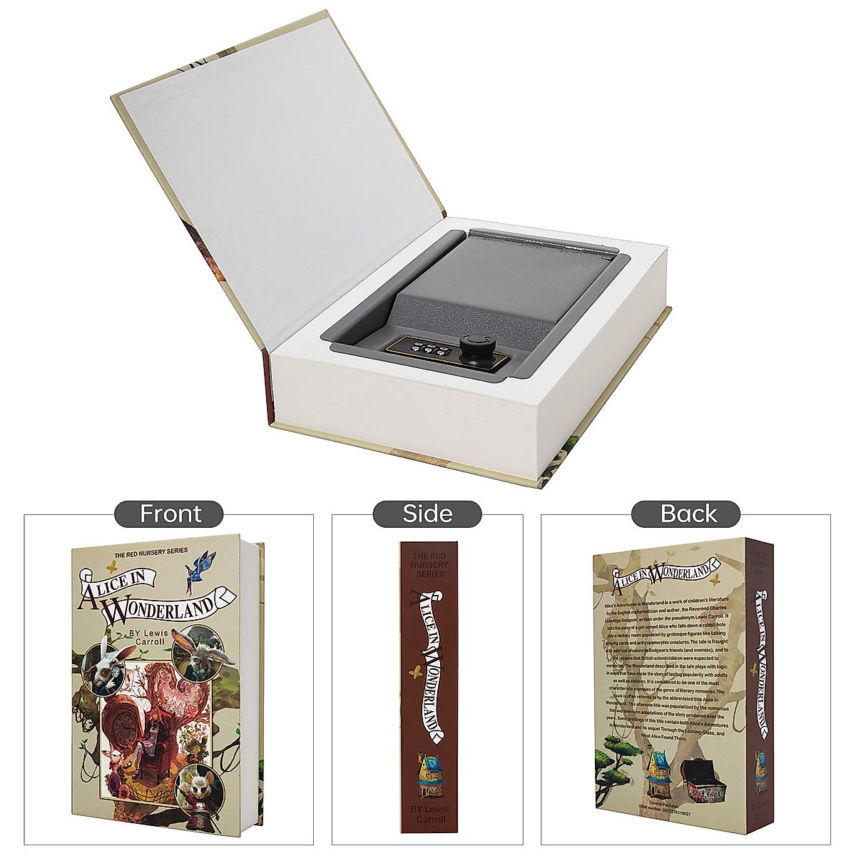 Real Paper Transfer Book Safe, Hollow with Secret Hidden Compartment, Combination Lock, 8.7"×6"×2" (Alice-Combination)