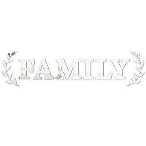 Family Letters Mirror Wall Decor, 3D Acrylic Mirror Wall Decal Stickers Family Letter Quotes Home Decor, Leaves Mirrored Letters Signs, Decorative Wall Art for Living Room Bedroom, Silver