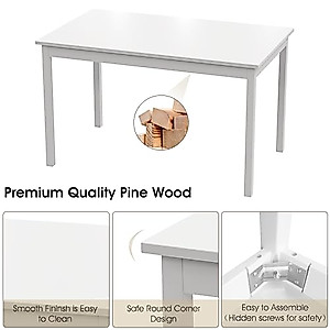 Alohappy Dining Table Set for 4, 5 Piece Kitchen Table Set with 4 Chairs Pine Wood Dining Table Rectangle Breakfast Table and Chairs for Small Space, Space-Saving & Easy Assembly (White)