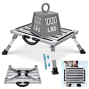 Kohree RV Step Stool, 19" x 14.5" Adjustable Height Extra Large Aluminum Folding Platform Step with Non-Slip Rubber Feet, Portable Handle, Stable RV T Level, Up to 1000 lbs