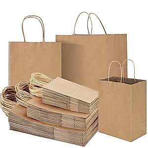 COGLARING 130Pcs Brown Paper Bags with Handles, Assorted Sizes Kraft Gift Bags Bulk for Small Business, Shopping Bags, Retail Bags, Party Bags, Merchandise Bags, Favor Bags